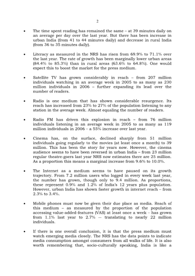National Readership Studies India - NRS - 2006 | PDF