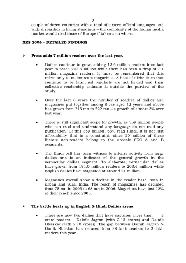 National Readership Studies India - NRS - 2006 | PDF
