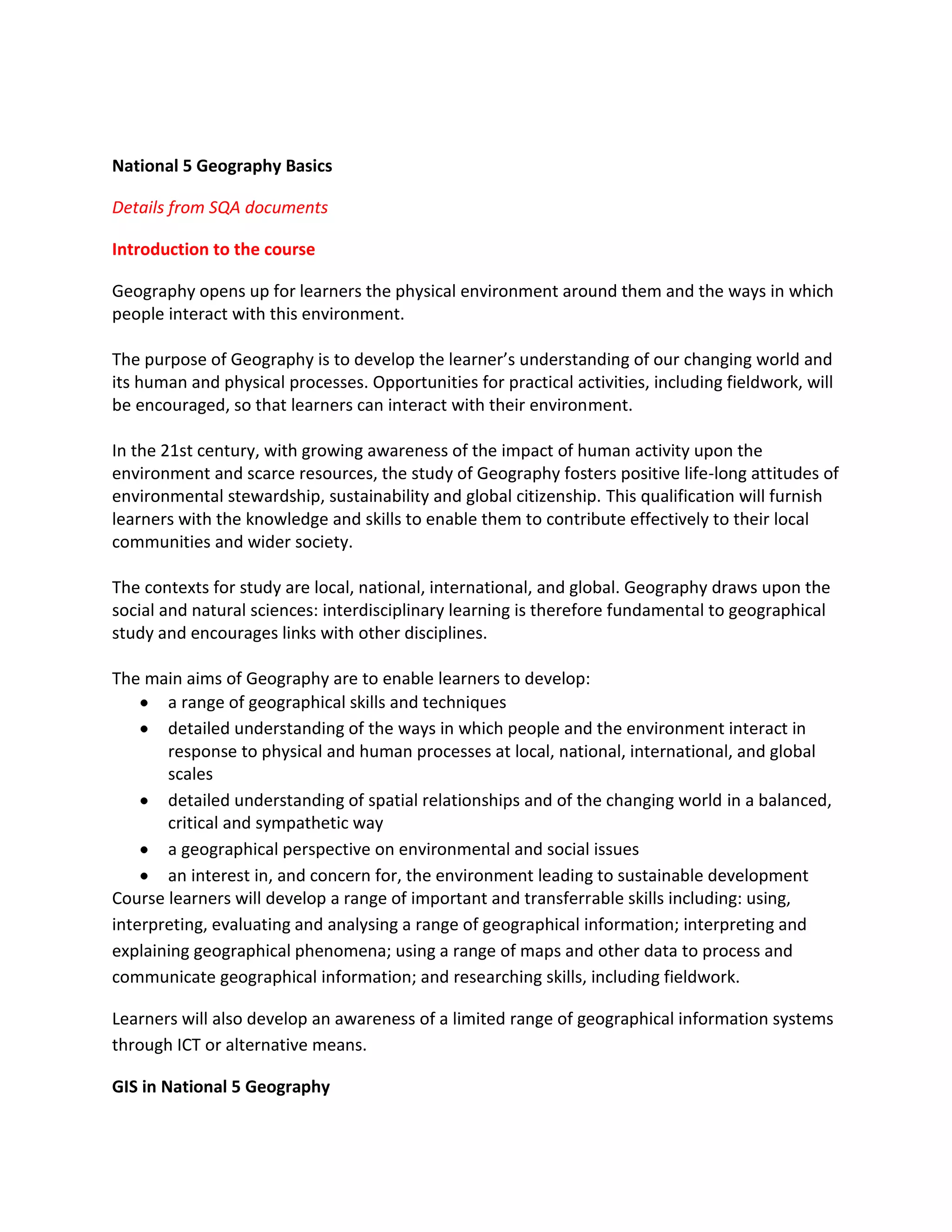 National 5 Geography Basics | DOCX