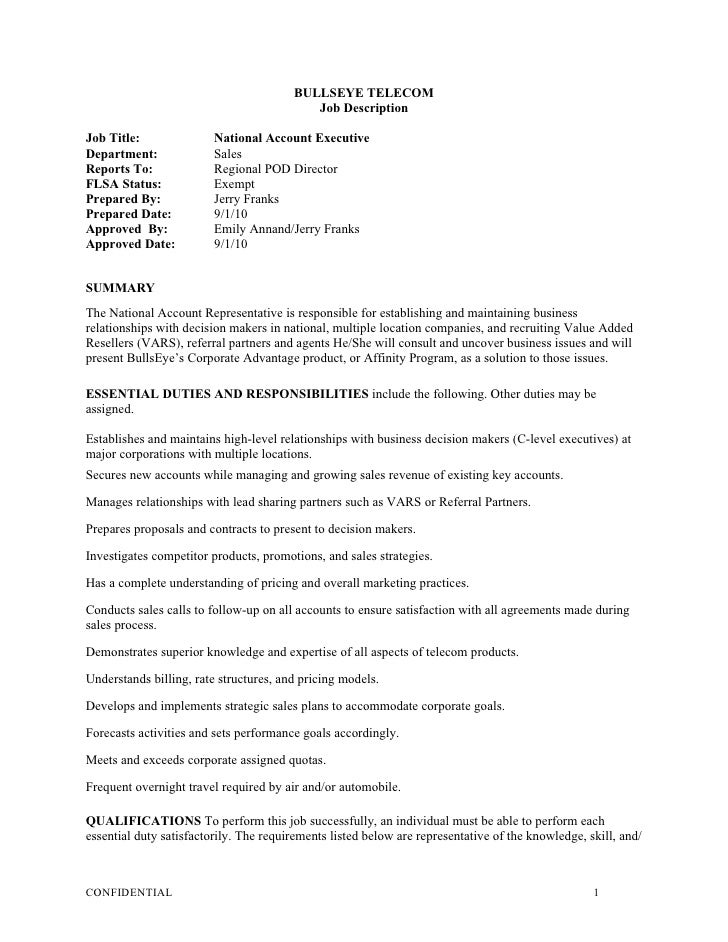 National Account Executive Job Description National Account Executive Job Description