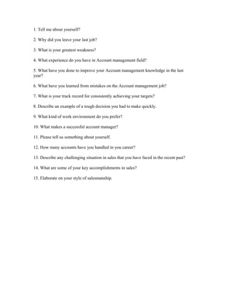 National account manager interview questions and answers | DOC