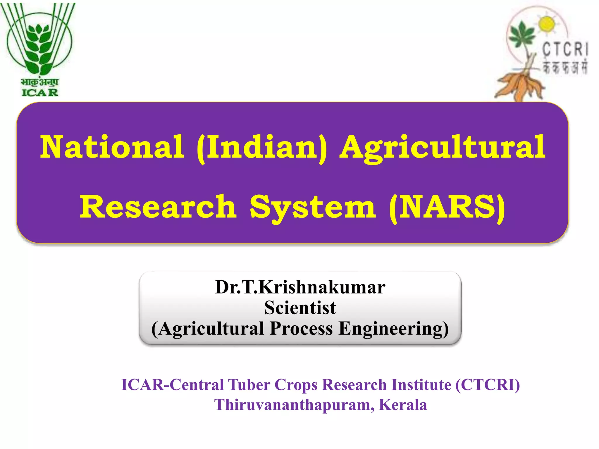 National agricultural research system (NARS) & ICAR, government of ...
