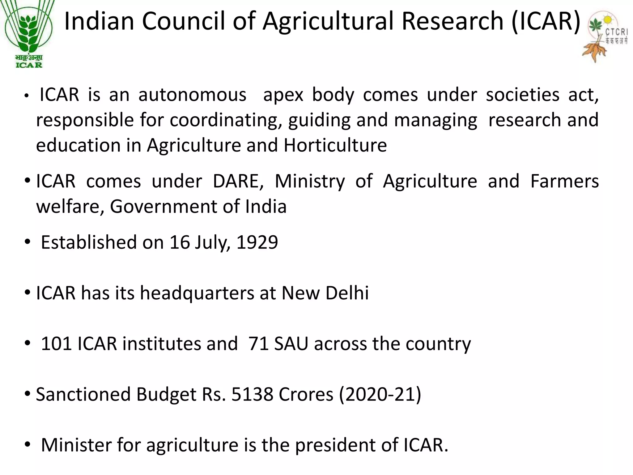 National agricultural research system (NARS) & ICAR, government of ...