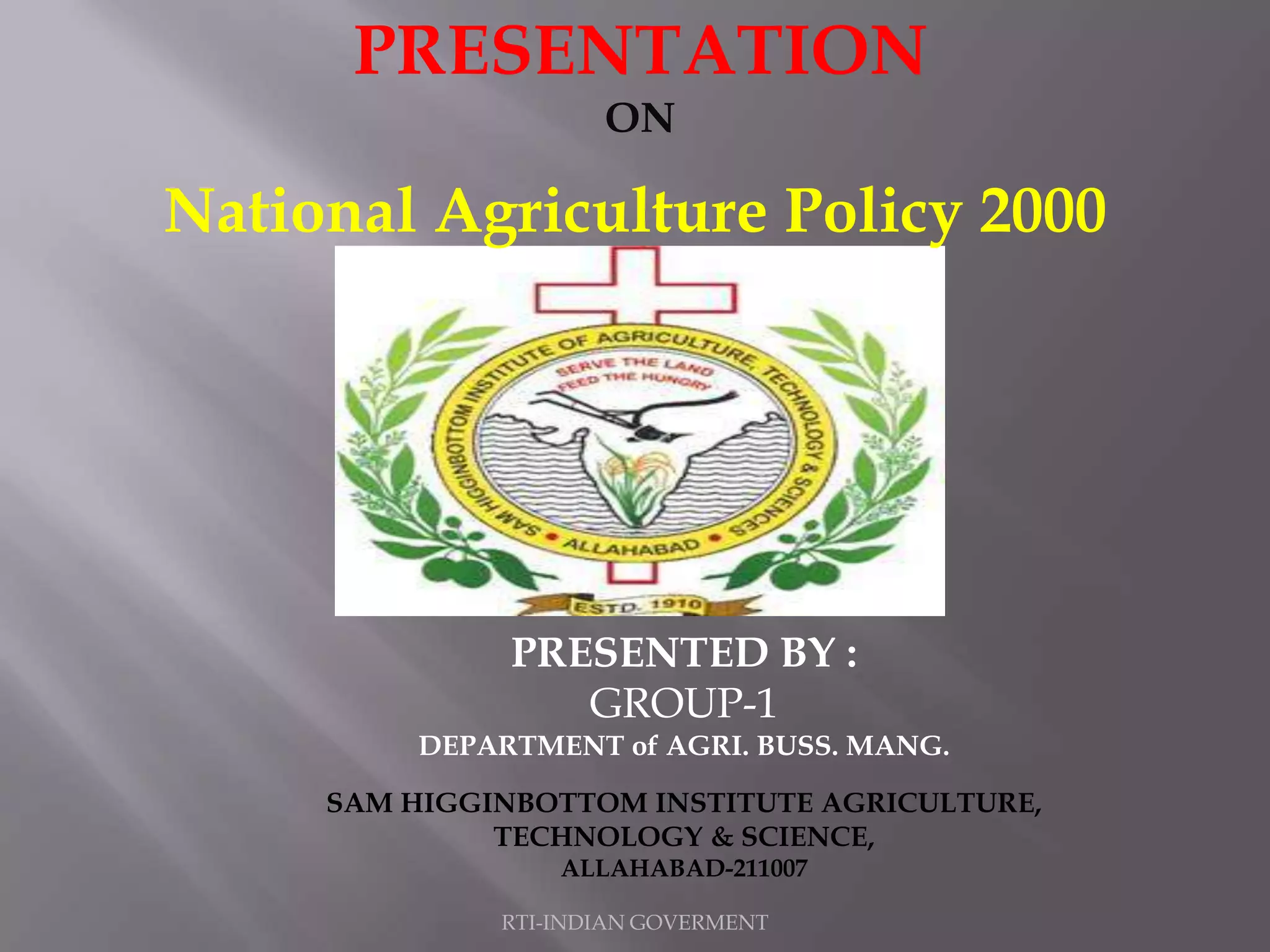 National agriculture policy 2000 by Mj ABM | PPTX