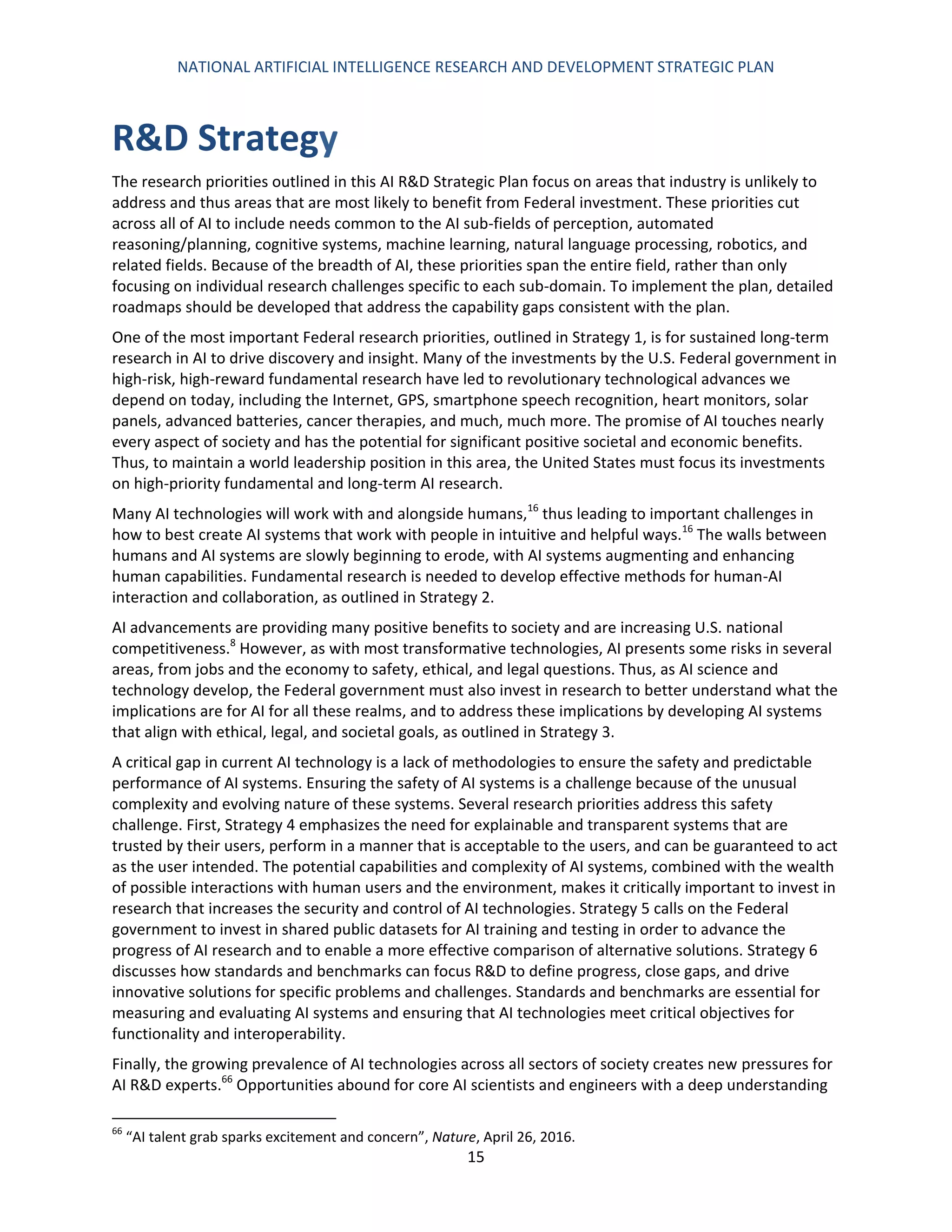 NATIONAL ARTIFICIAL INTELLIGENCE RESEARCH AND DEVELOPMENT STRATEGIC PLAN | PDF