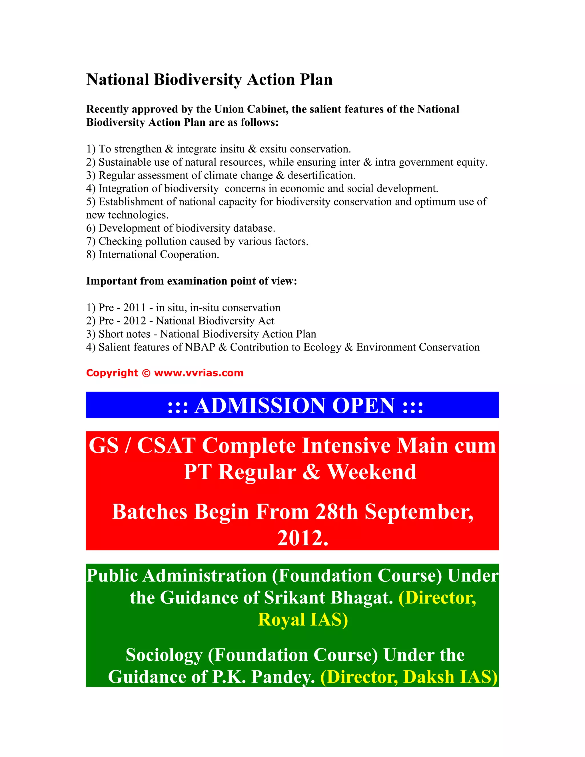 National biodiversity action plan by vvr ias | DOC