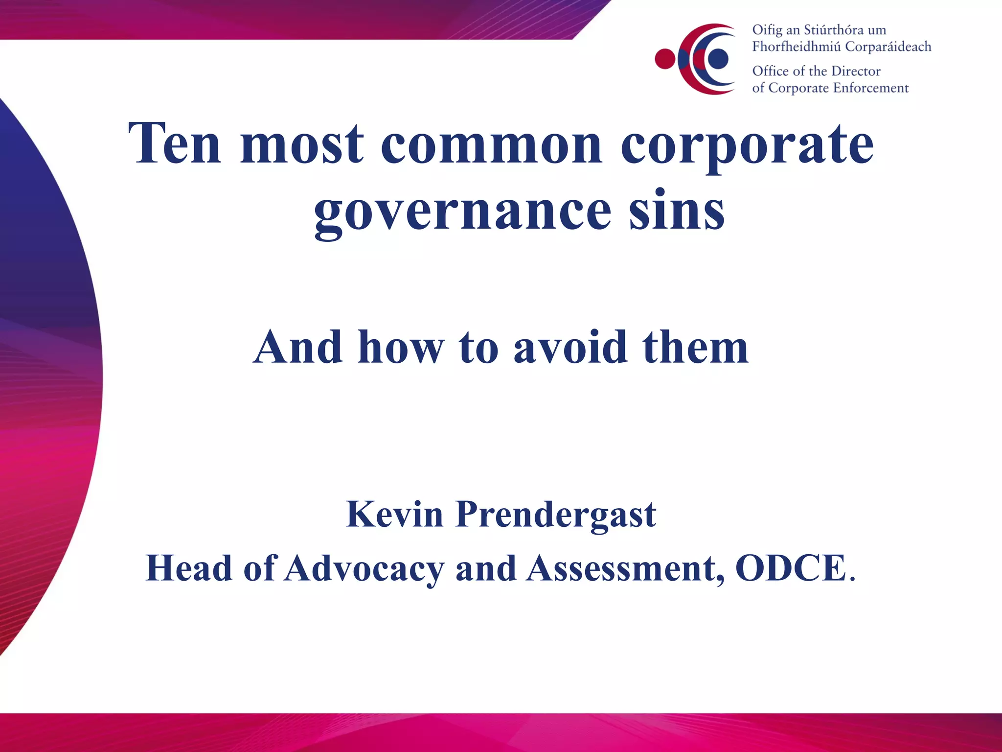 10 most common corporate governance sins, and how to avoid them | PPT