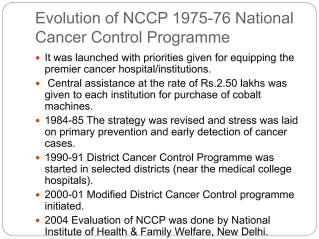 National cancer control programme | PPTX | Cancer | Diseases and Conditions
