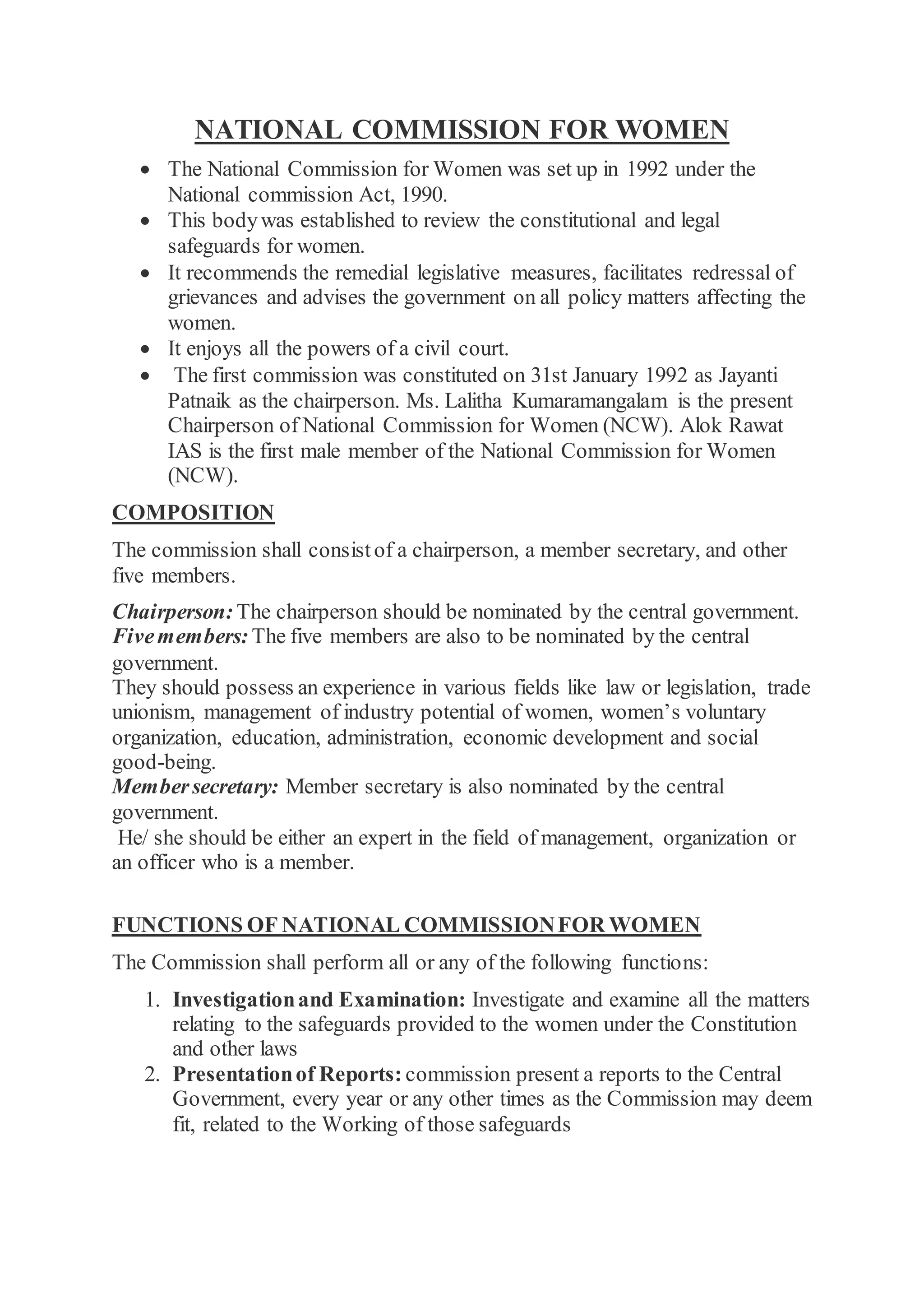 National commission for women | DOCX