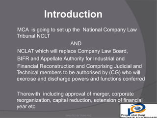 National company law tribunal — NCLT in comapnies bill 2013 Provisions ...