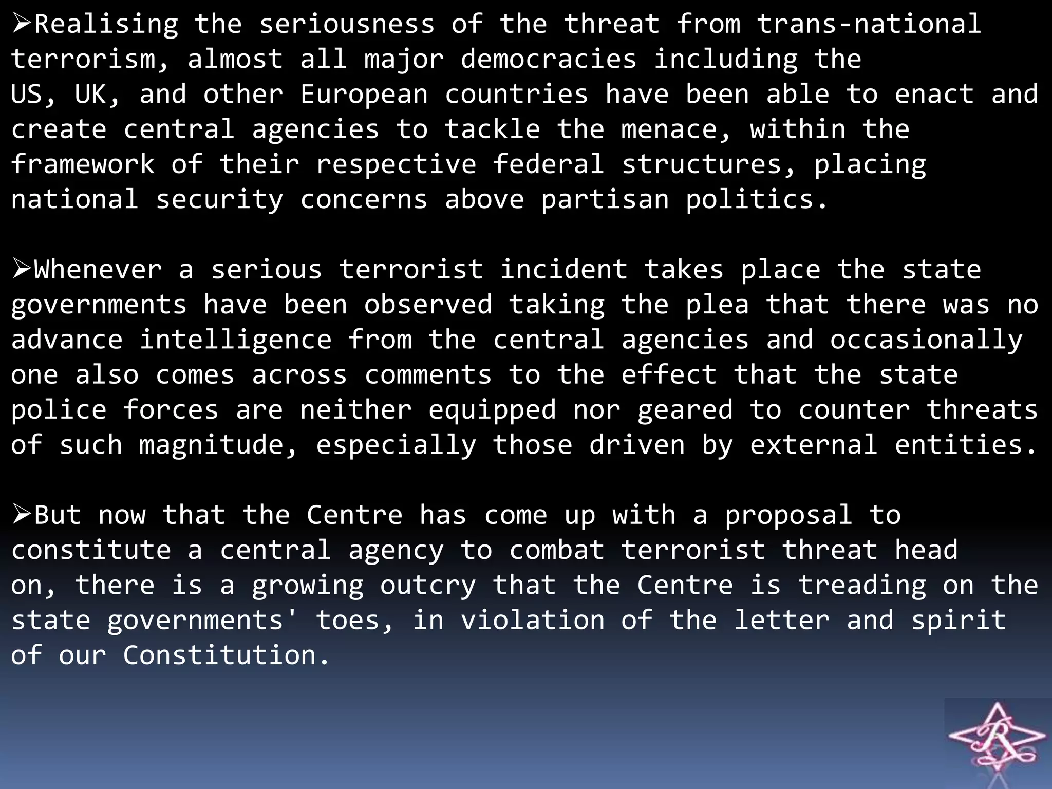 National counter terrorism centre | PPSX
