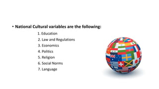 National cultural variables in business communication | PPTX