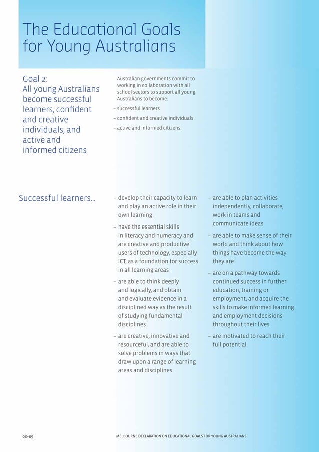 Declaration On Educational Goals For Young Australians - Career Education