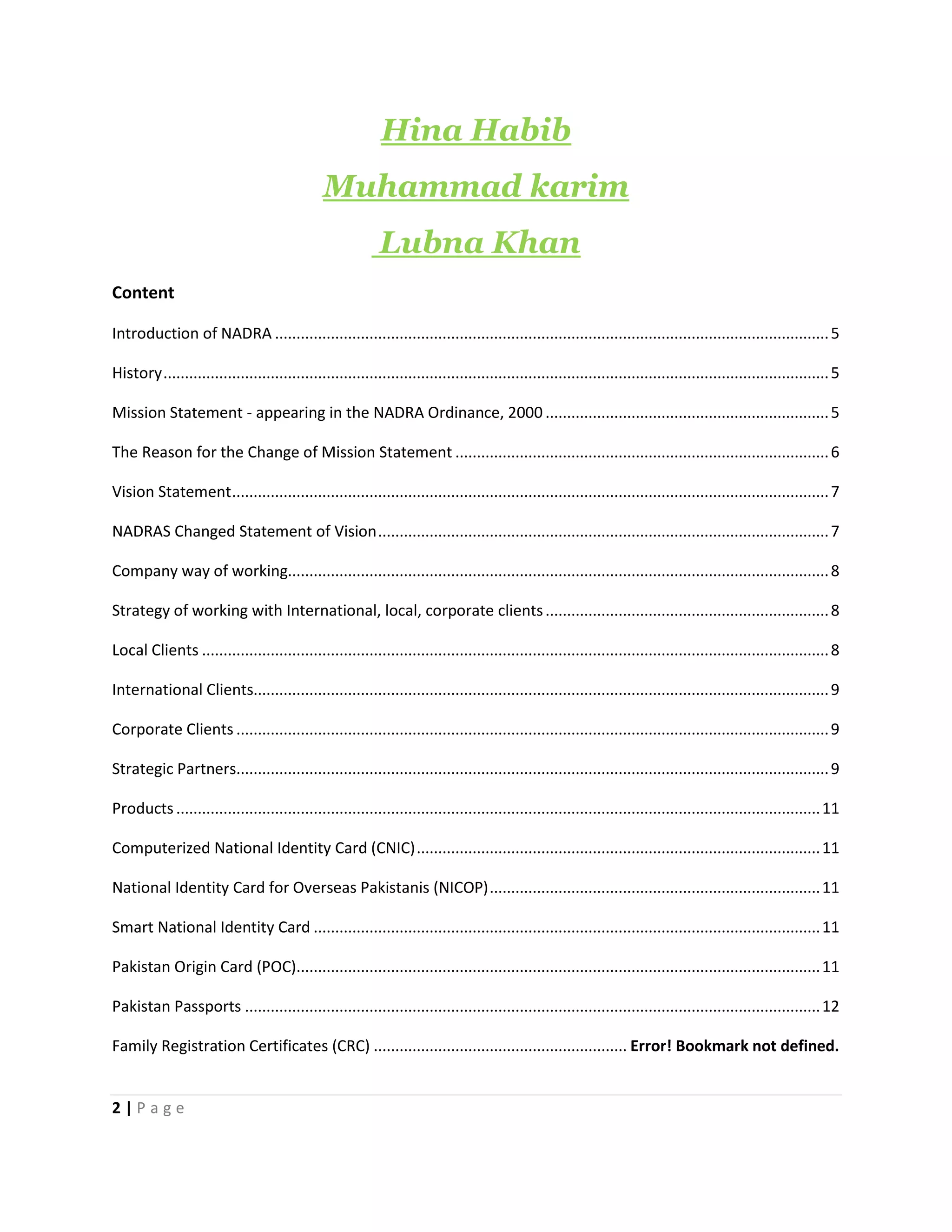 Nadra Pakistan doc | DOCX