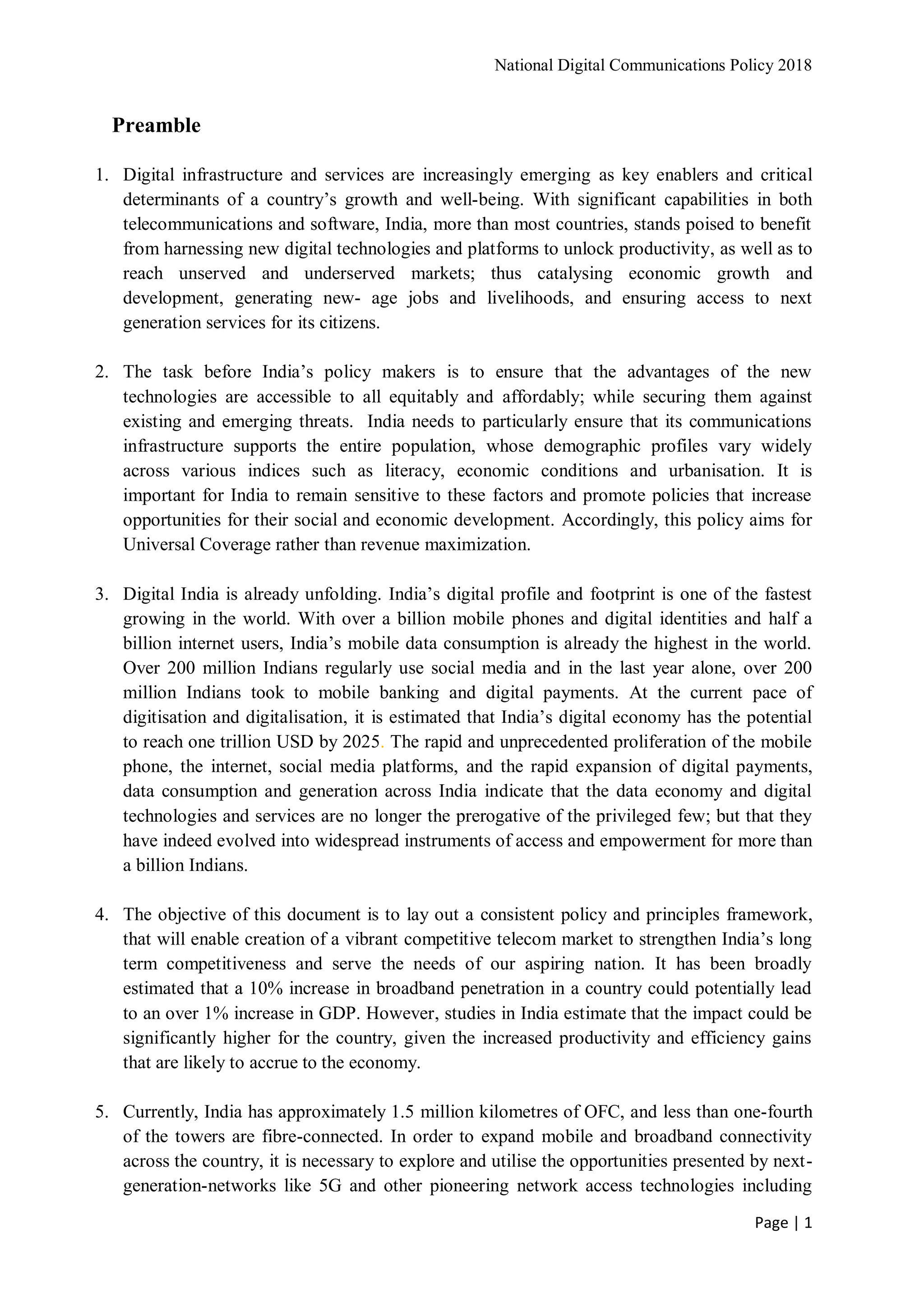 National digital communication policy 2018 | PDF
