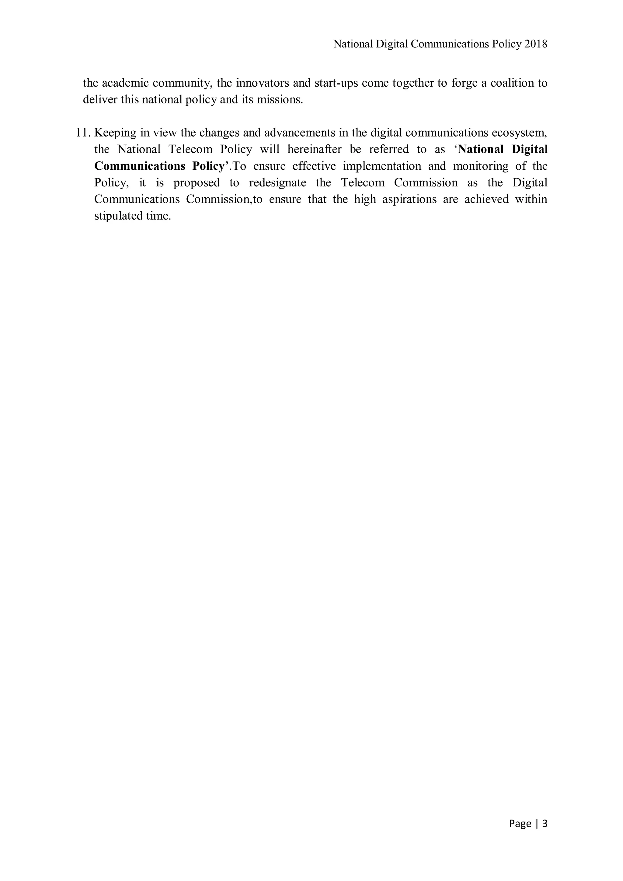 National digital communication policy 2018 | PDF