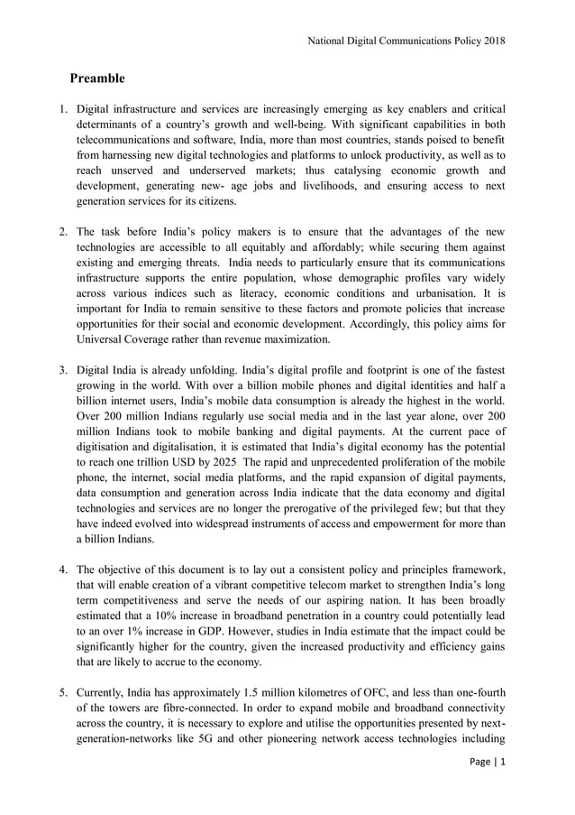 National digital communication policy 2018 | PDF
