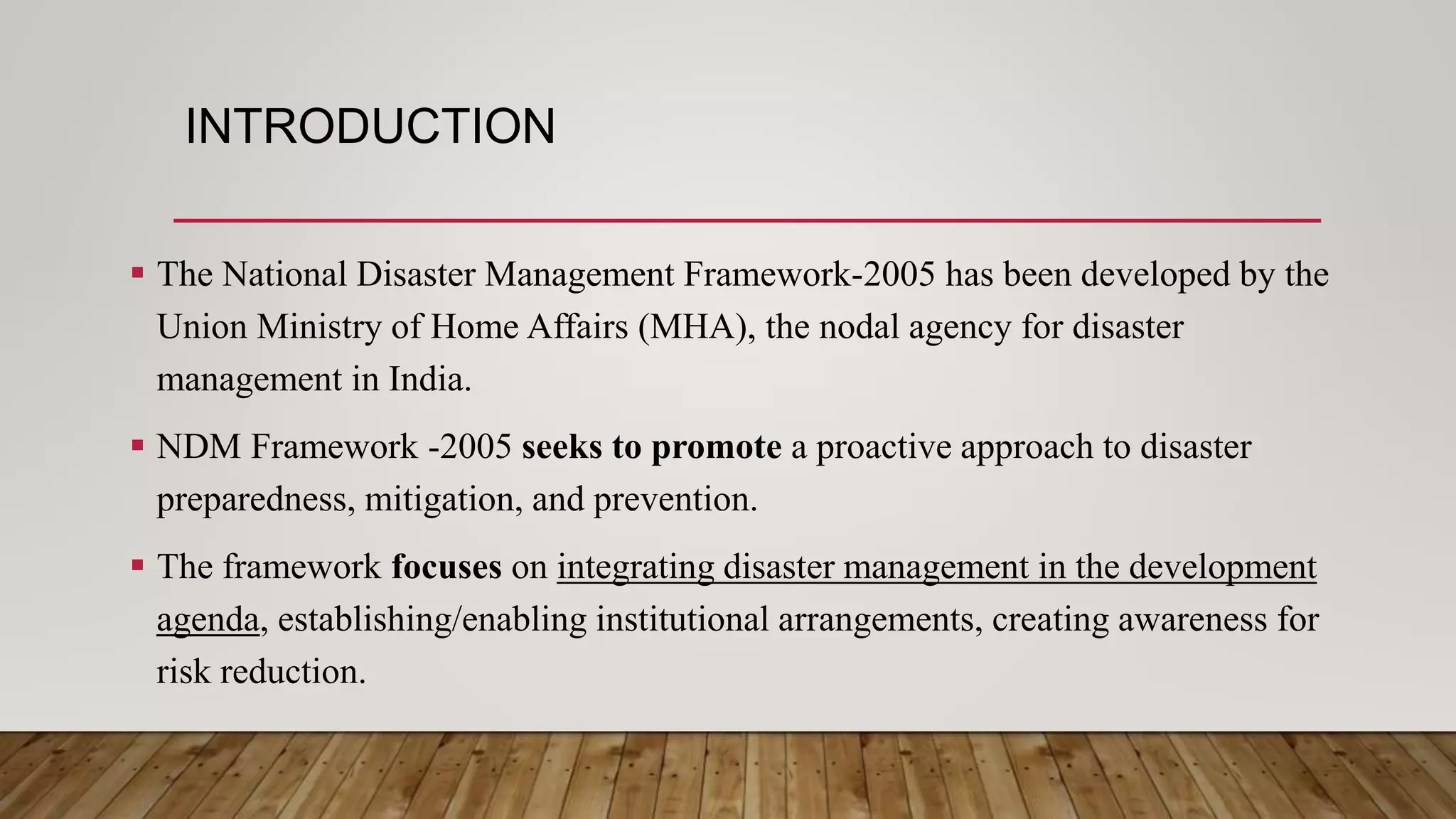National disaster management framework 2005 | PPTX
