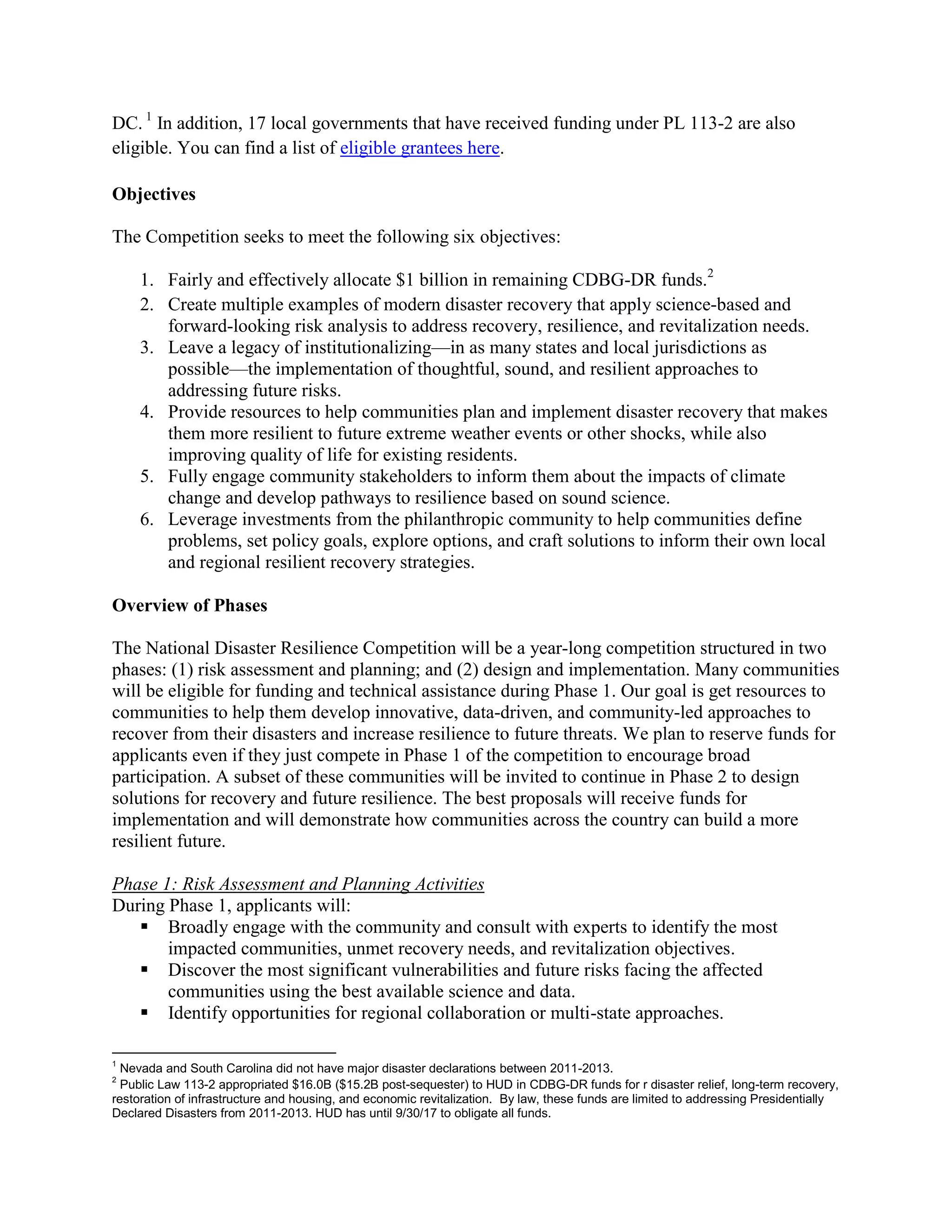 National Disaster Resilience Competition - Fact Sheet | PDF