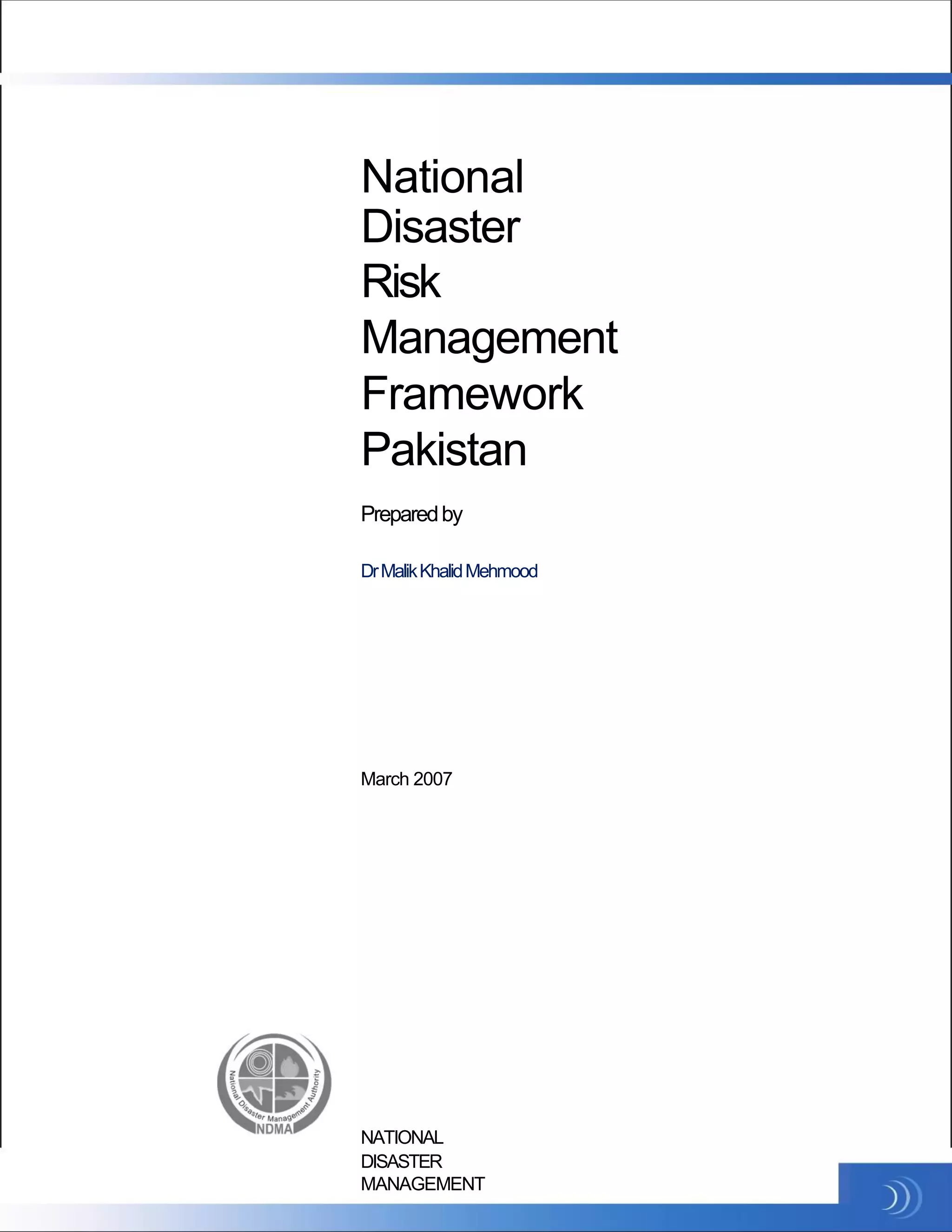 National disaster risk management framework pakistan. south asia | PDF ...