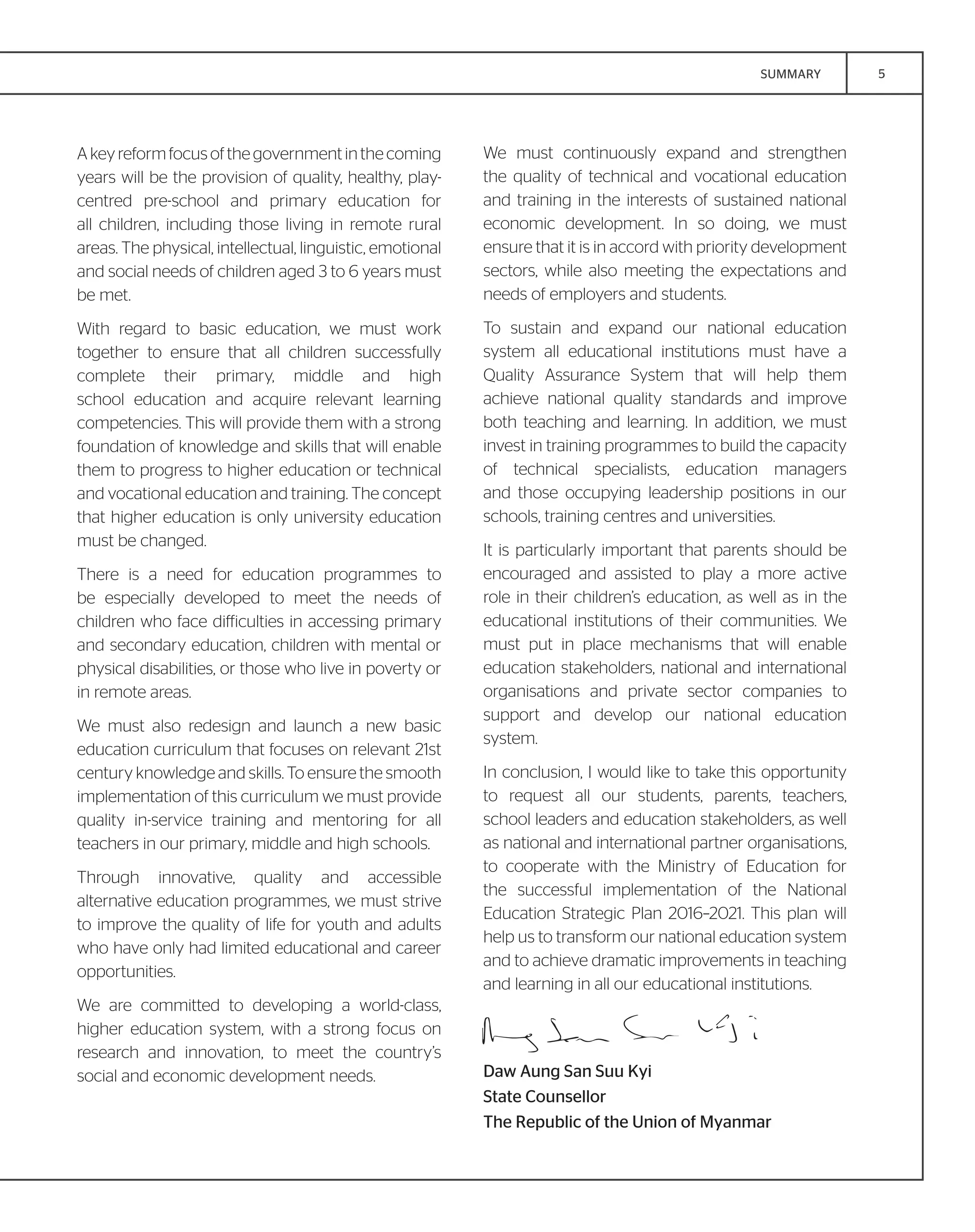 National Education Strategic plan 2016-21 Summary and Dr Thein Lwin ...
