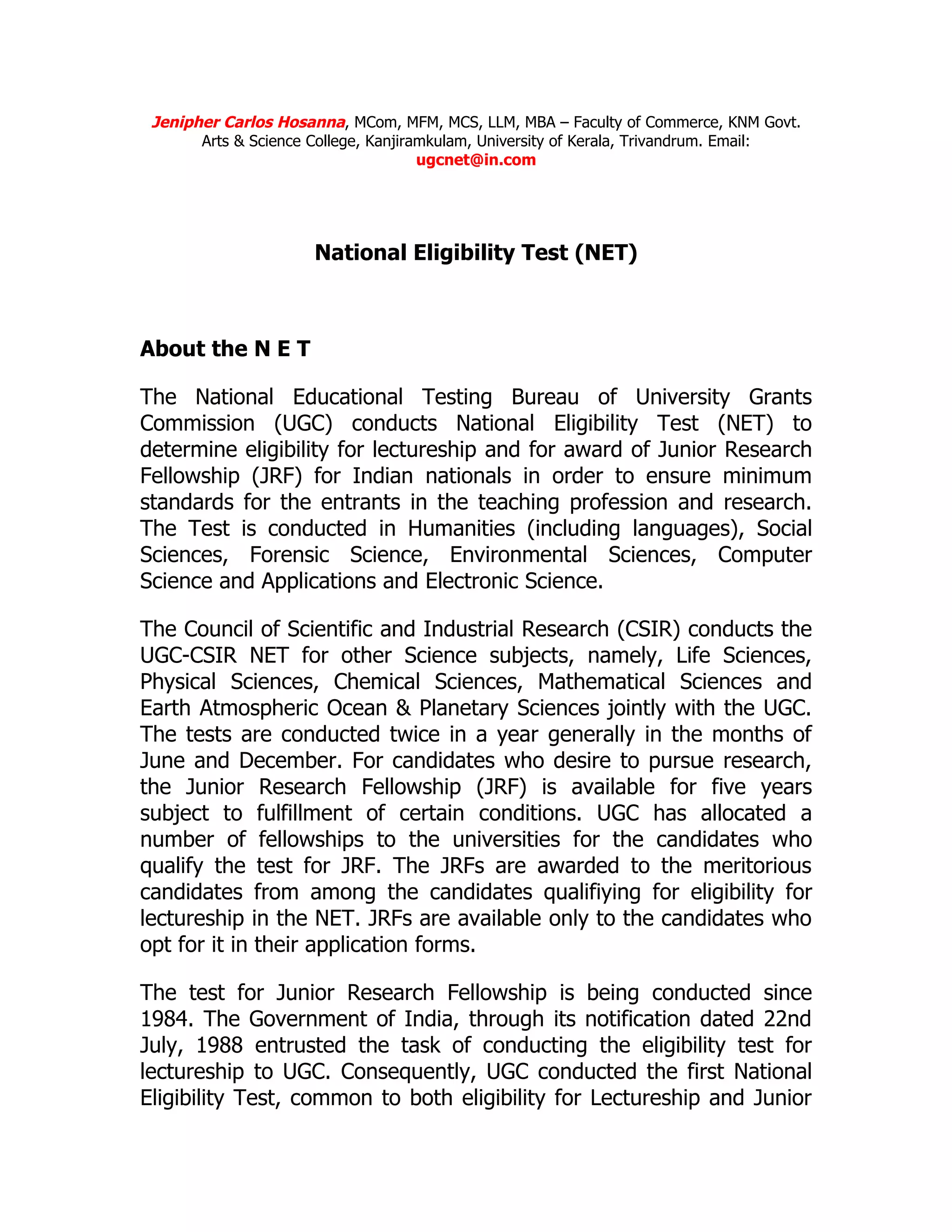 National Eligibility Test | DOC