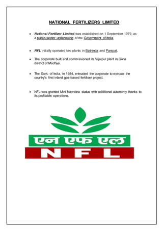 National Fertilizer Limited (NFL) and India Tourism Development ...