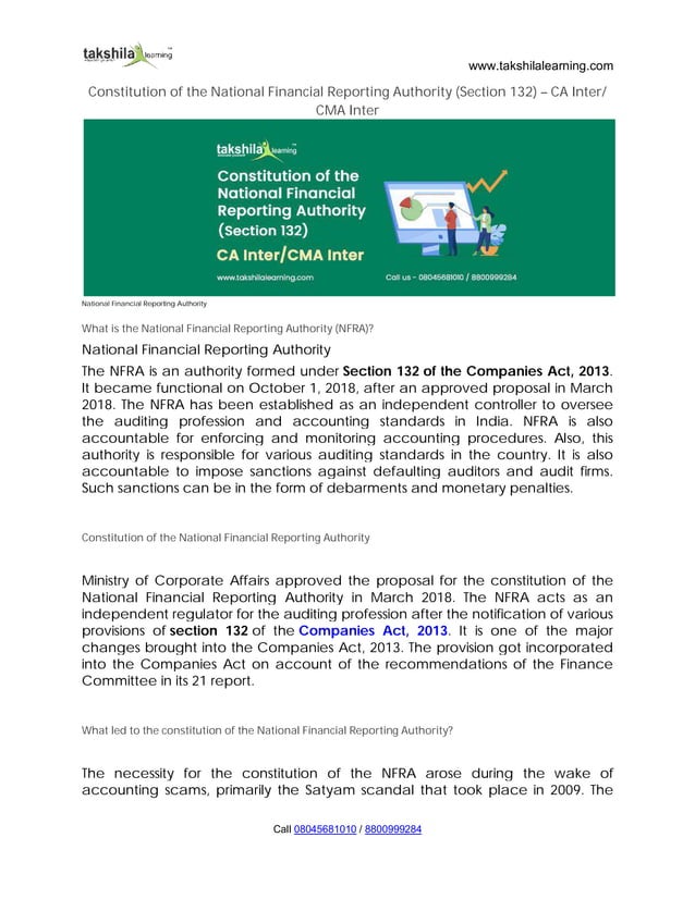 National financial reporting authority - ca inter , cma course | PDF