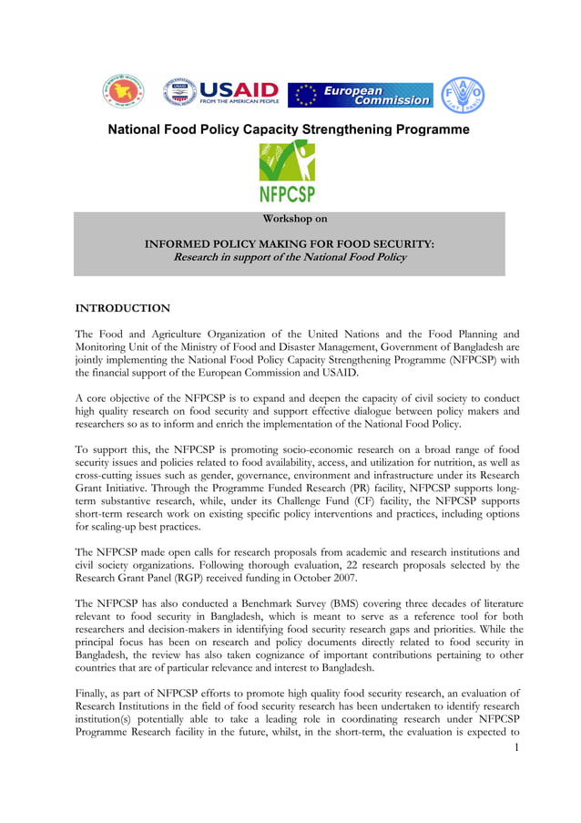 National food policy capacity strengthening programme | PDF