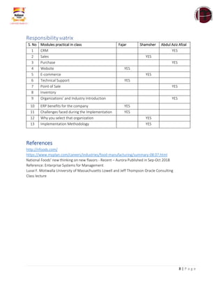 National Foods - Introduction To ERP Systems | PDF