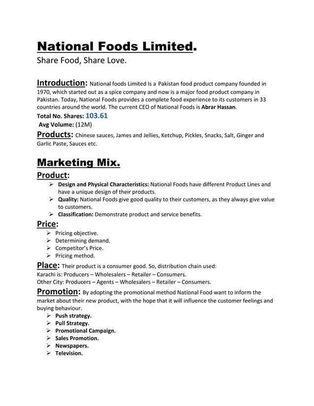 National foods limited | PDF | Food Industry | Industries