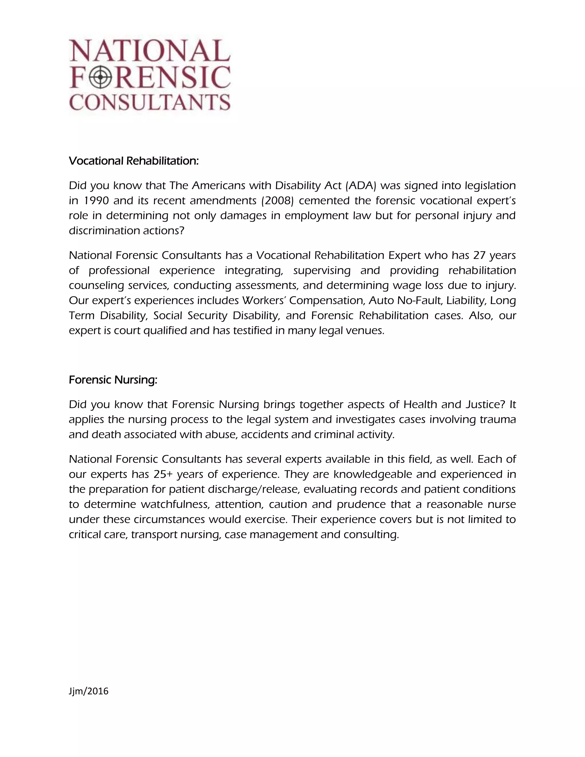 Non Traditional Experts from National Forensic Consultants | PDF | Injuries | Diseases and ...