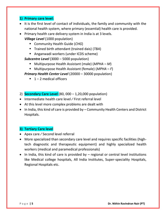 National health delivery system + phc +drc+national institutes | PDF ...