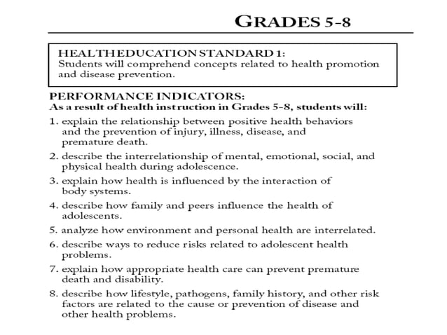 National health education standards grades 5 8 | PPT | Medical Health