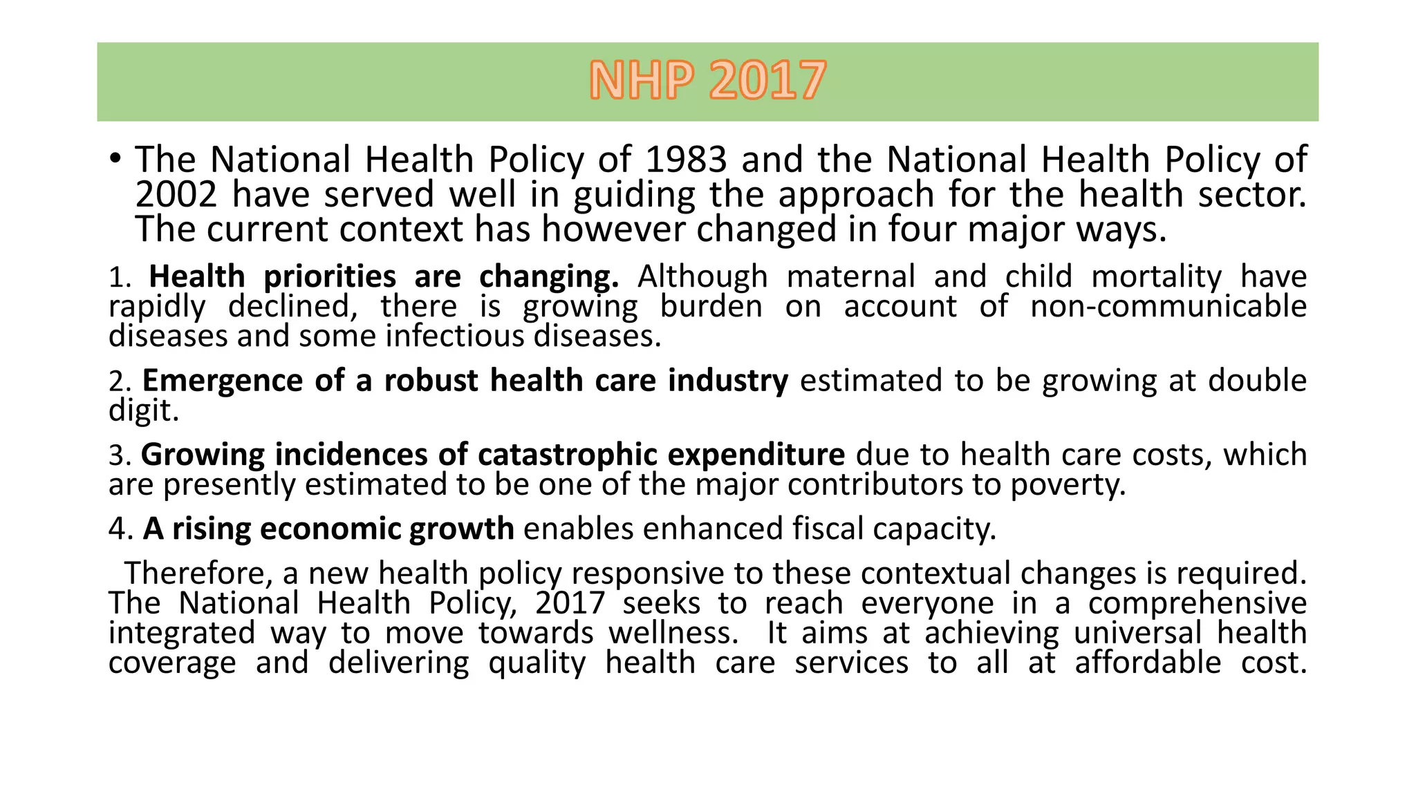 National Health Policy of 1983, 2002 and 2017 | PPTX