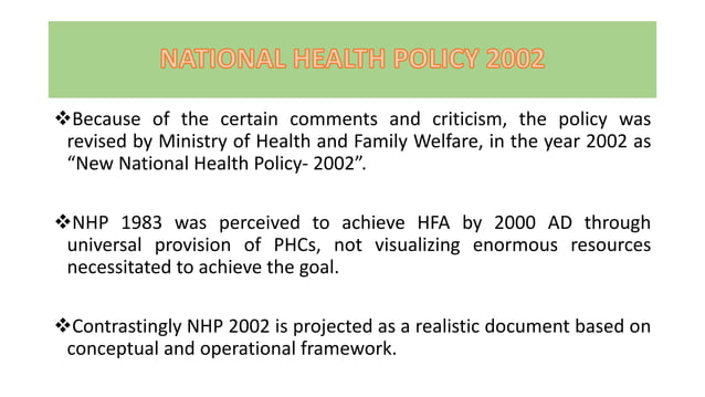 National Health Policy of 1983, 2002 and 2017 | PPTX