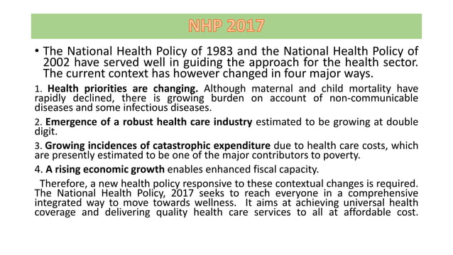 National Health Policy of 1983, 2002 and 2017 | PPTX