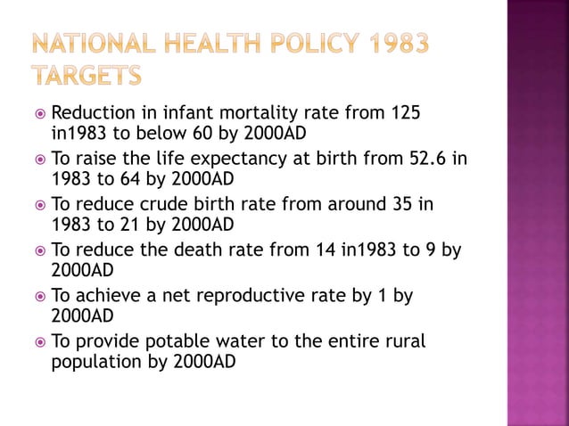 National health policy (1983-2002) | PPTX | Health Insurance | Insurance