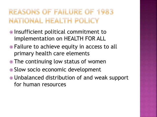 National health policy (1983-2002) | PPTX | Health Insurance | Insurance