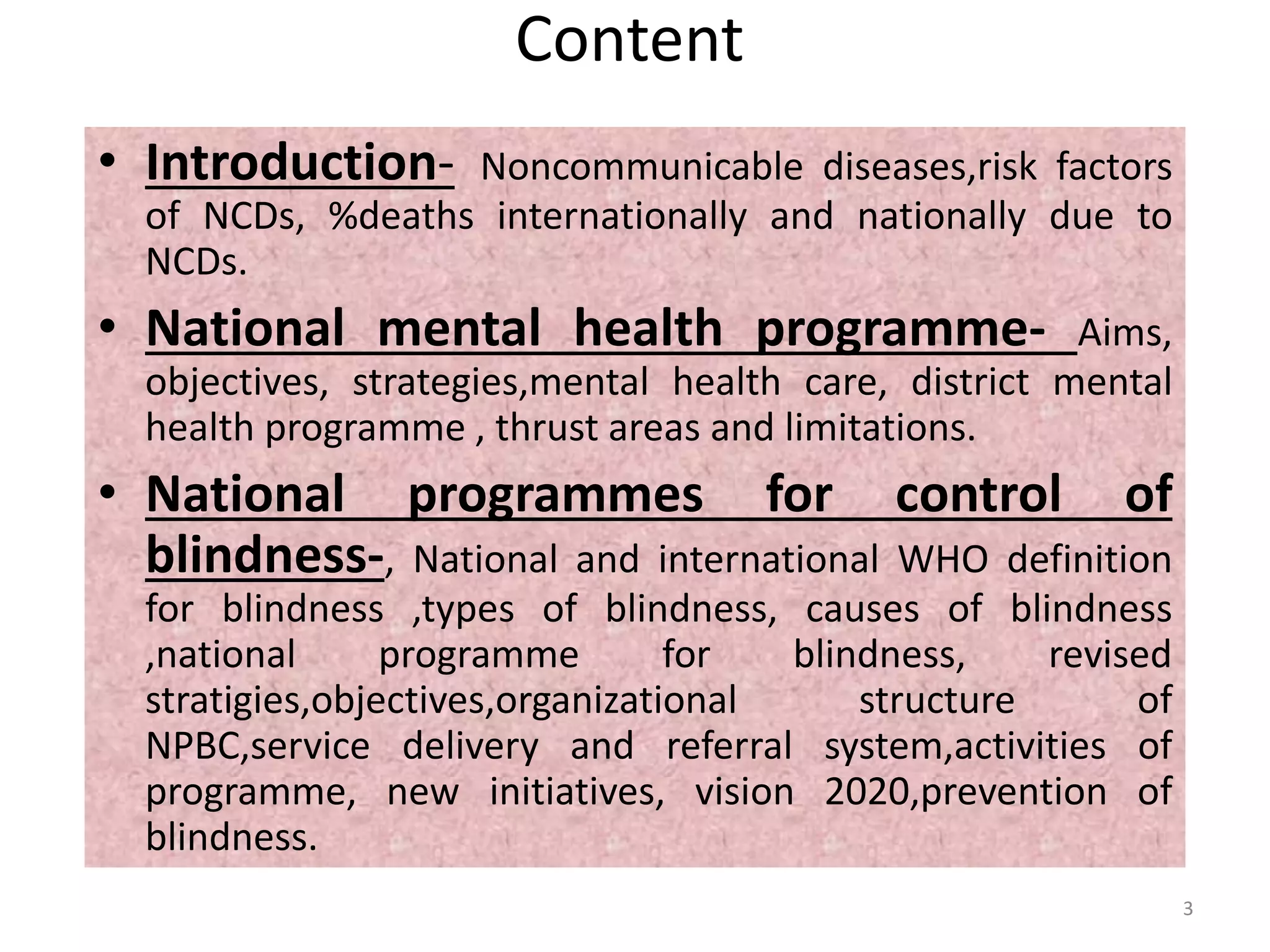 National health programes for non communicable disease | PPTX