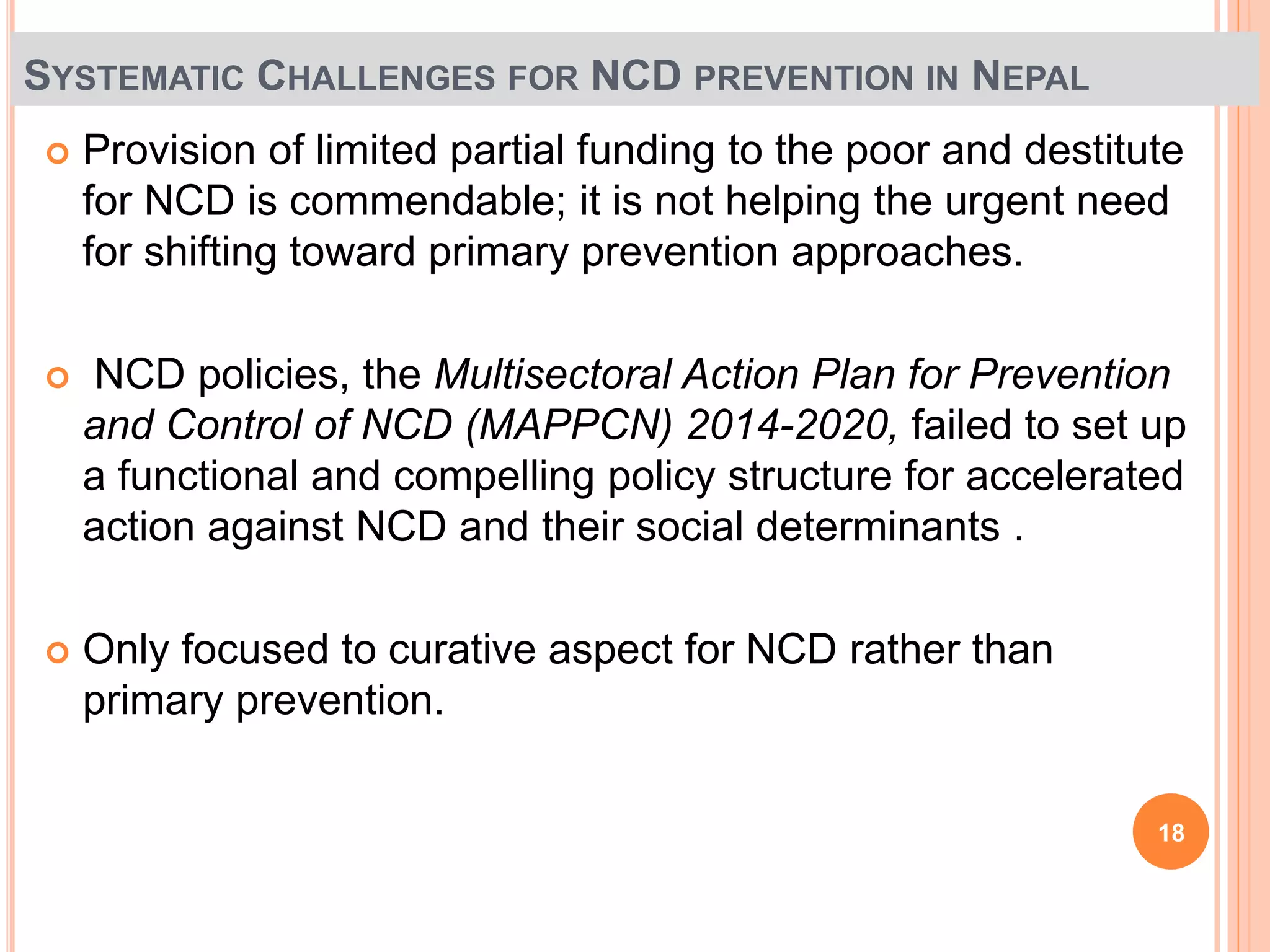 National health programs and policies for prevention and control of ncds in nepal | PPTX