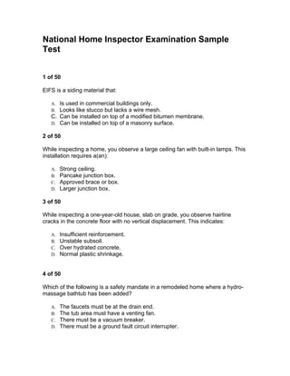 National home inspector exam questions | PDF