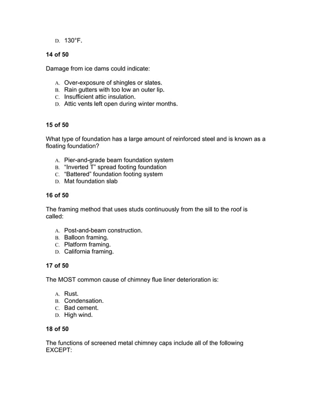 National home inspector exam questions | PDF