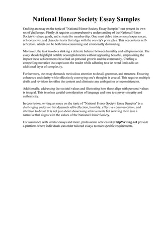 National Honor Society Essay Samples | PDF