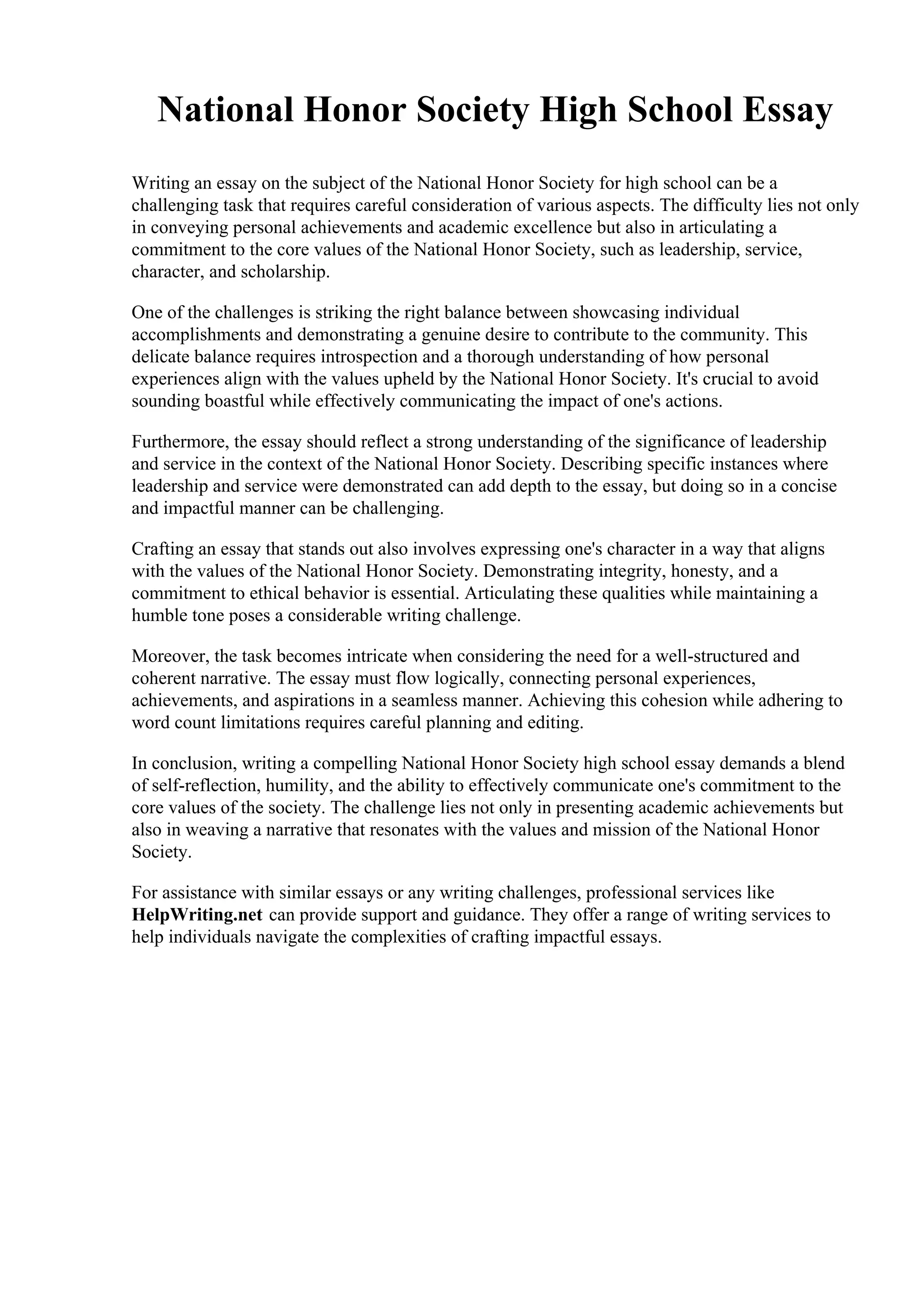 National Honor Society High School Essay | PDF