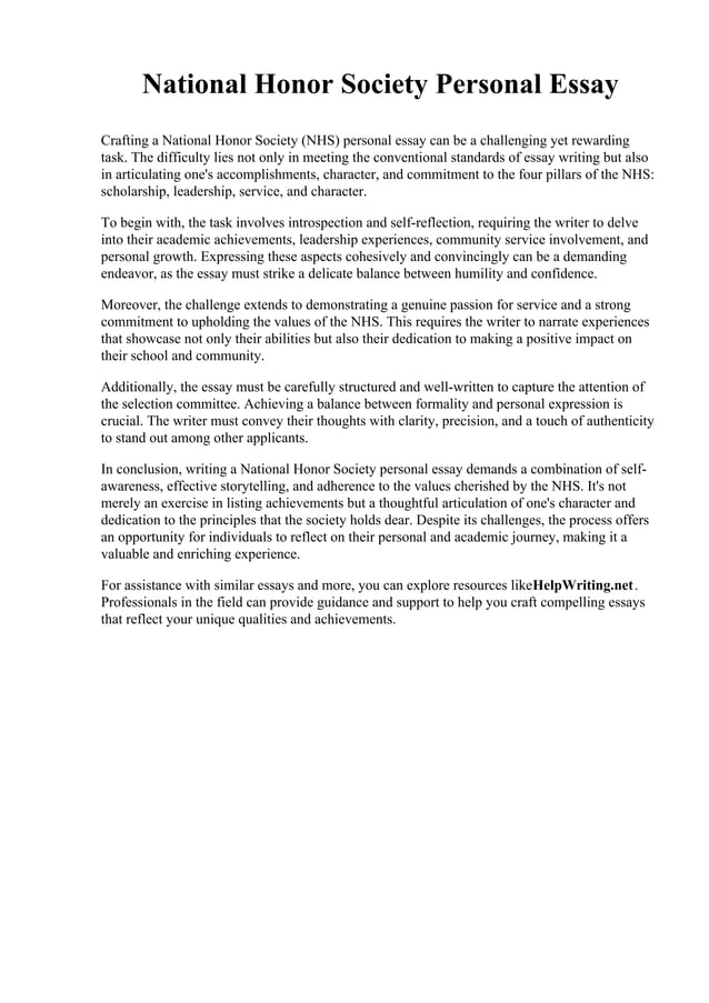 National Honor Society Personal Essay.pdf | Education
