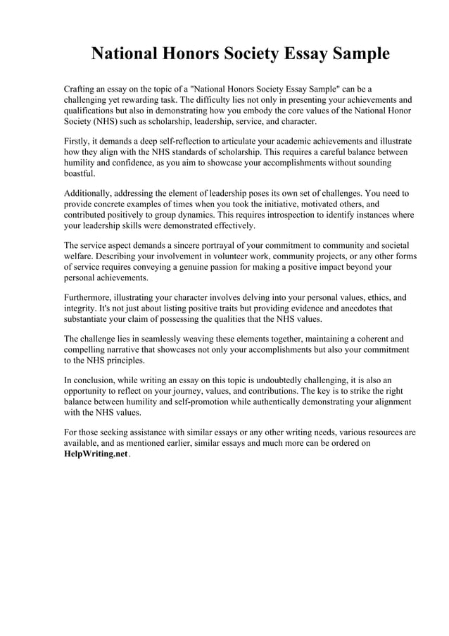 National Honors Society Essay Sample.pdf | Homework and Study | Education