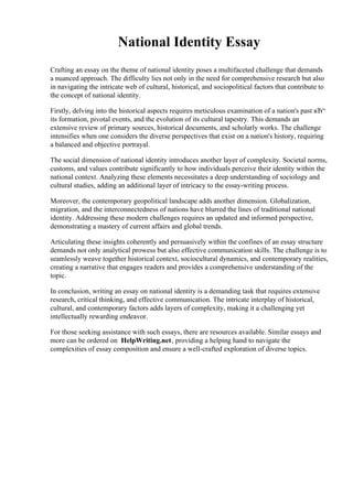 National Identity Essay. Northwood Technical College | PDF