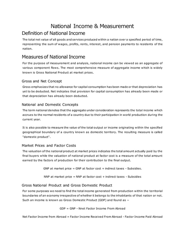 National income & Measurement | PDF