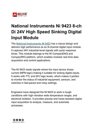 National Instruments Ni 9423 8-ch Di 24V High Speed Sinking Digital Input Module | PDF
